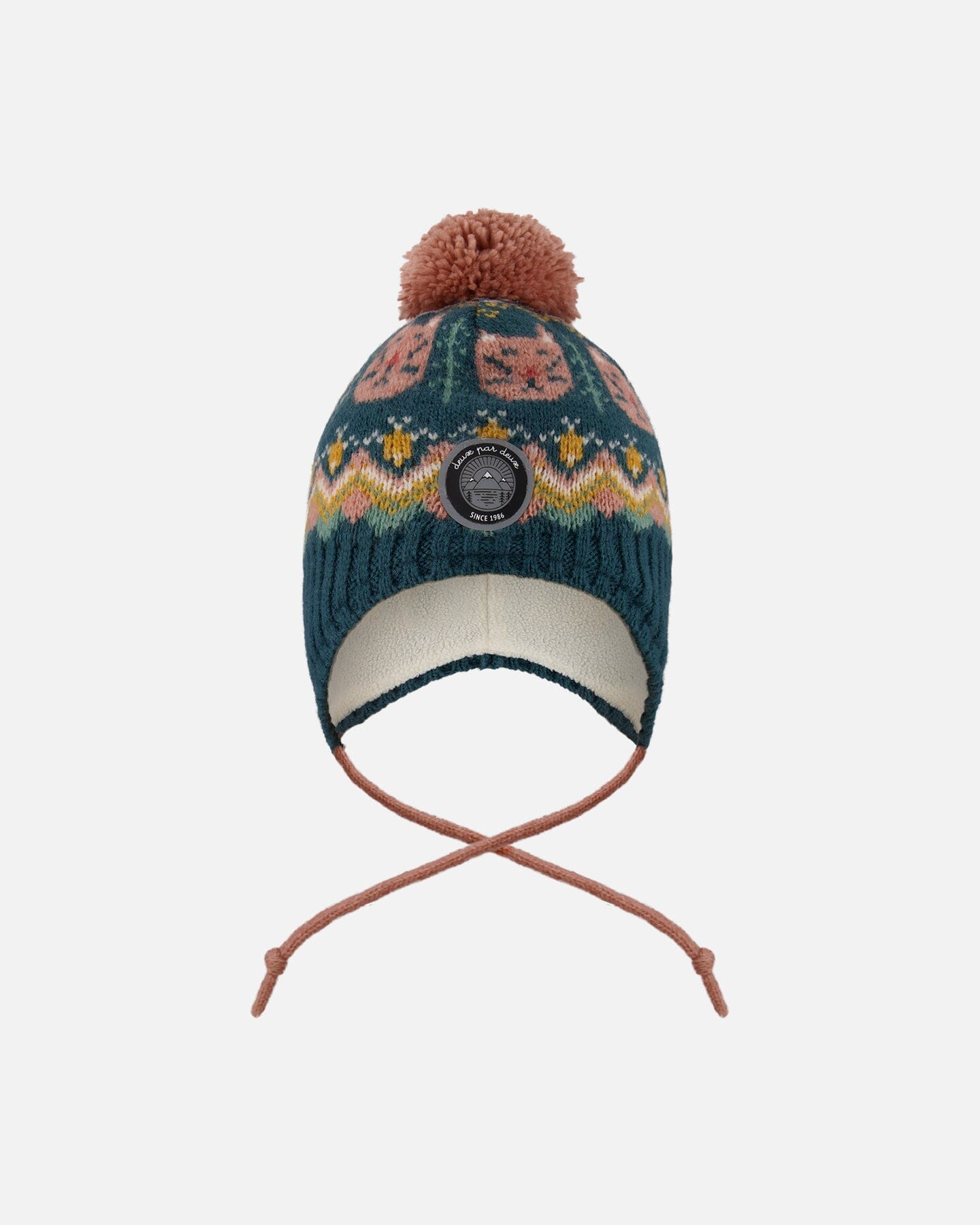 Lined Peruvian Knit Pompom Hat Green And Pink - Deux par Deux