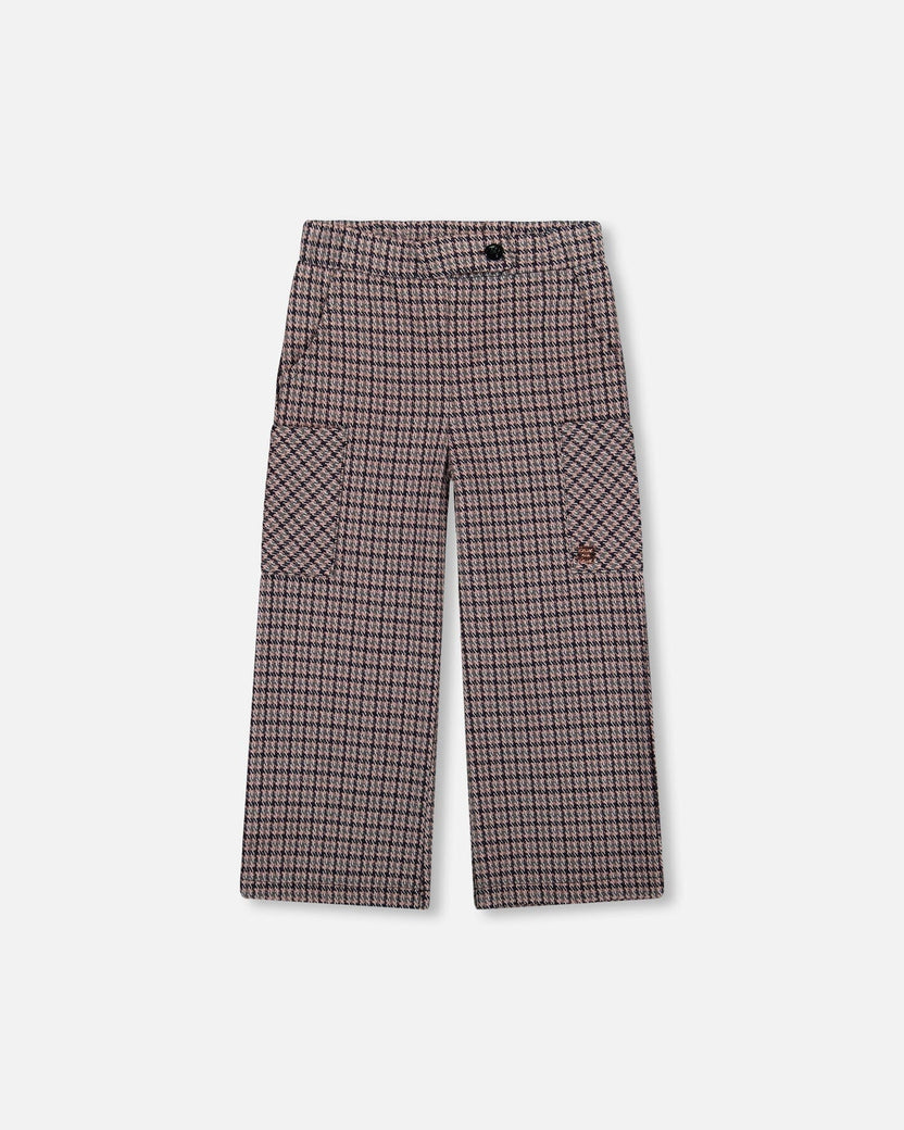 Jacquard Knit Flare Pants With Houndstooth Pattern - Deux par Deux USA