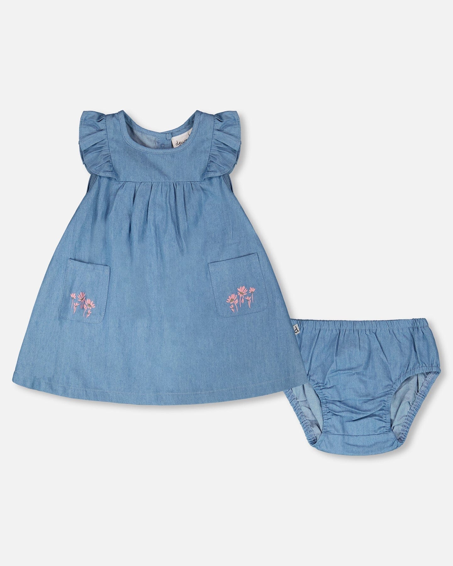 Light Blue Chambray Dress And Bloomer Set Light Blue - Deux par Deux