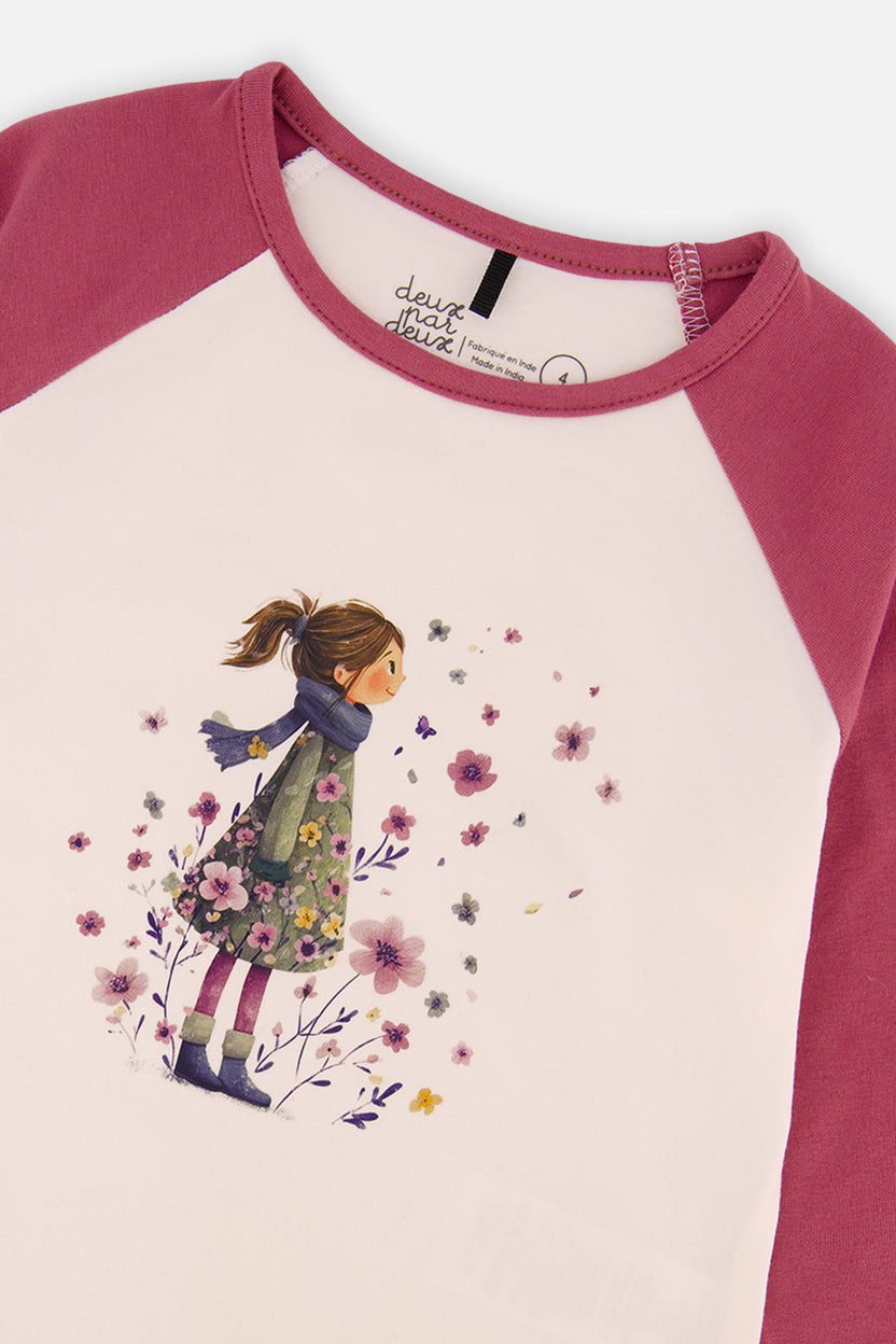 Raglan Organic Cotton T-Shirt Pinkish Violet And White - Deux par Deux USA